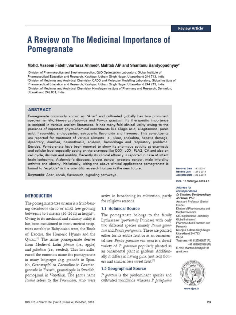 Article A Review On The Medicinal Importance of Pomegranate by Mohd. Vaseem Fateh, Sarfaraz ...
