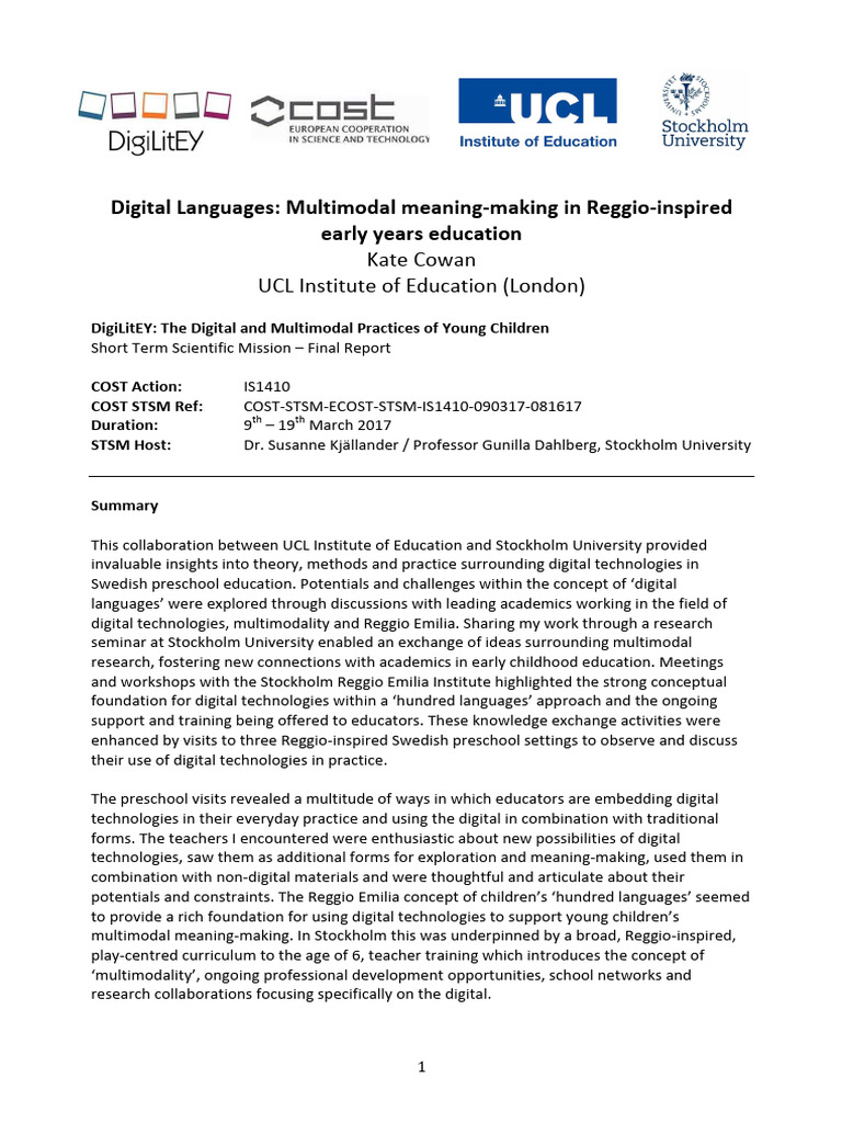 Digital Languages Multimodal Meaning-Making in Reggio-Inspired Early Years Education | PDF ...
