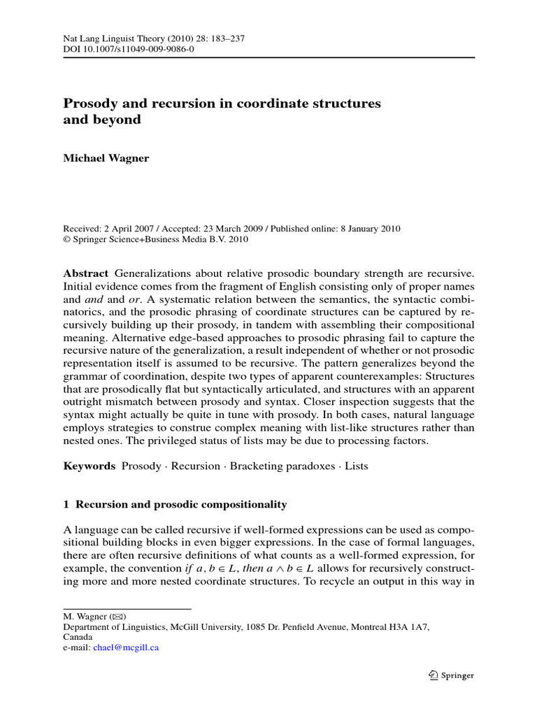 Prosody and recursion in coordinate structures and beyond | PDF | Syntax | Semantics