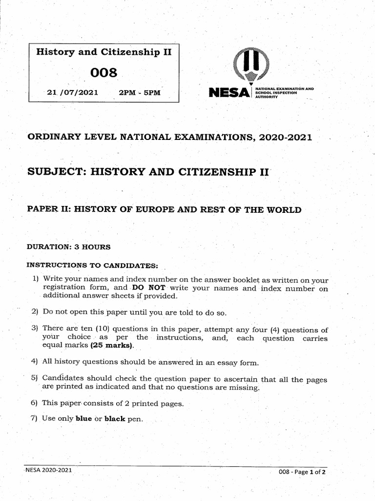 2021 History Citizenship II OL | PDF