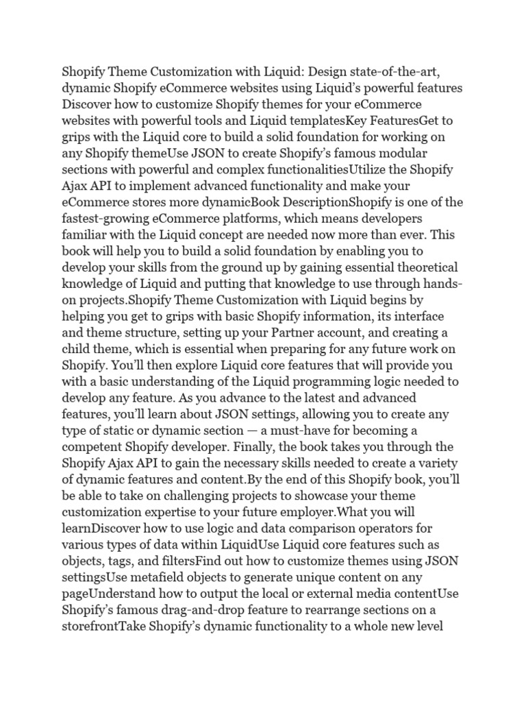 Shopify Theme Customization with Liquid | PDF | Computing | Software Engineering