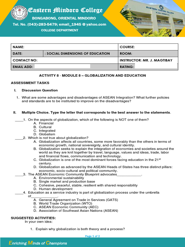 Sde-Activity 8-Module 8-Globalization and Education | PDF ...
