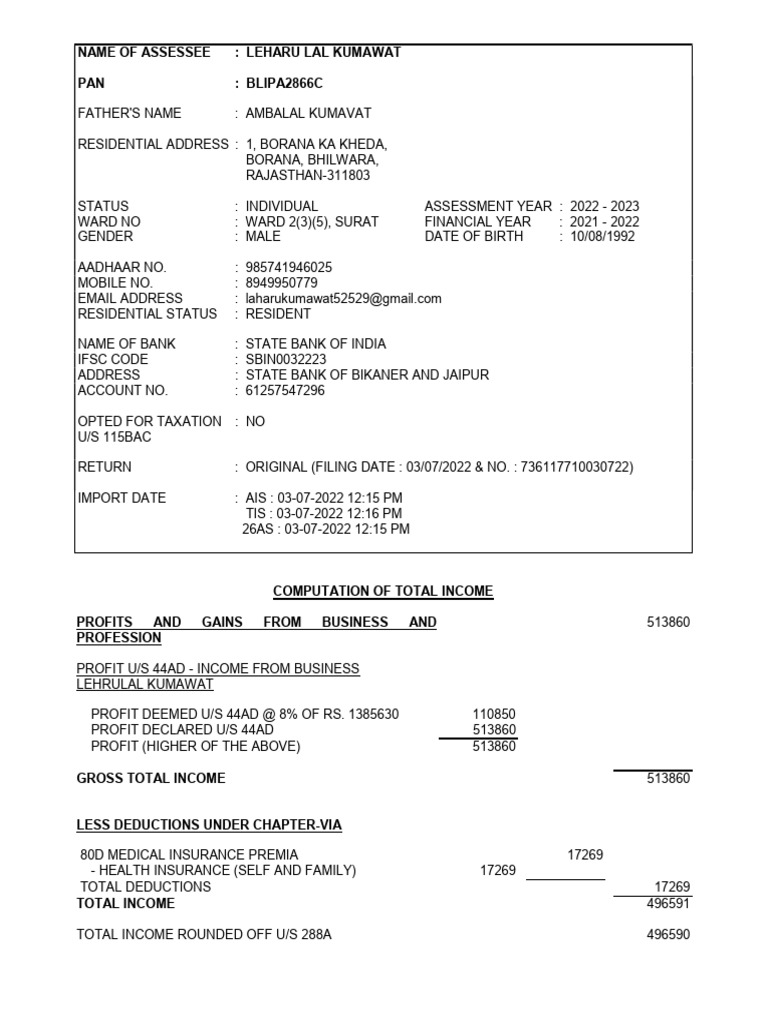 Computation FY 21-22 | PDF | Taxes | Tax Deduction