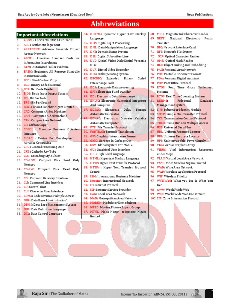 Computer Abbreviation | PDF | Computer Network | Binary Coded Decimal