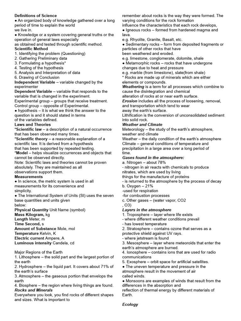 Science Rev | PDF | Rock (Geology) | Mole (Unit)