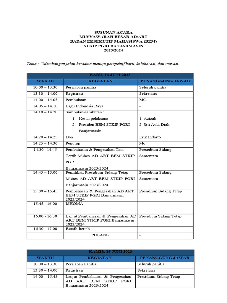 (Susunan Acara Mubes Bem 2023) .. | PDF