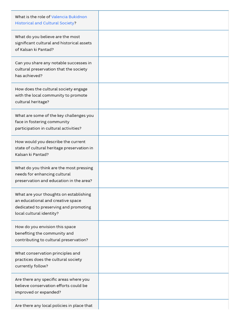 Sample Questionnaire For Cultural Landscape | PDF