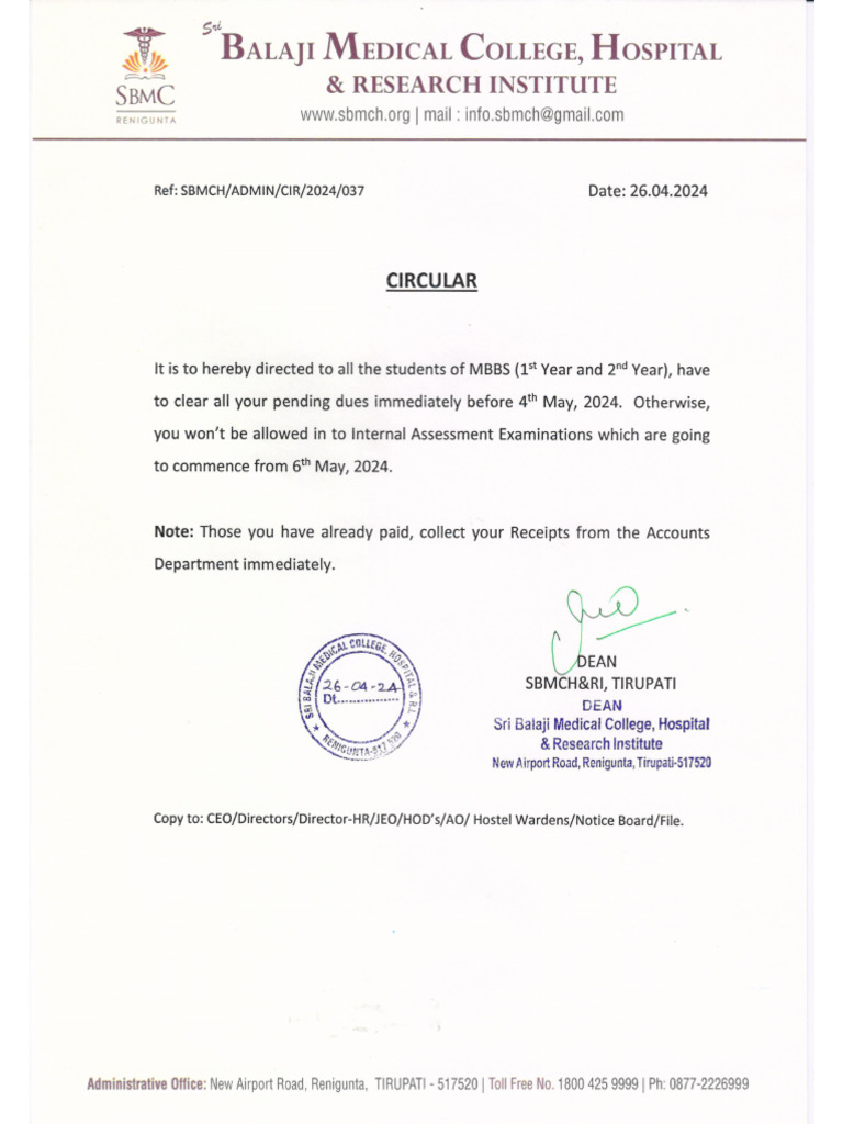 Students Circular Reg. Pending Dues | PDF