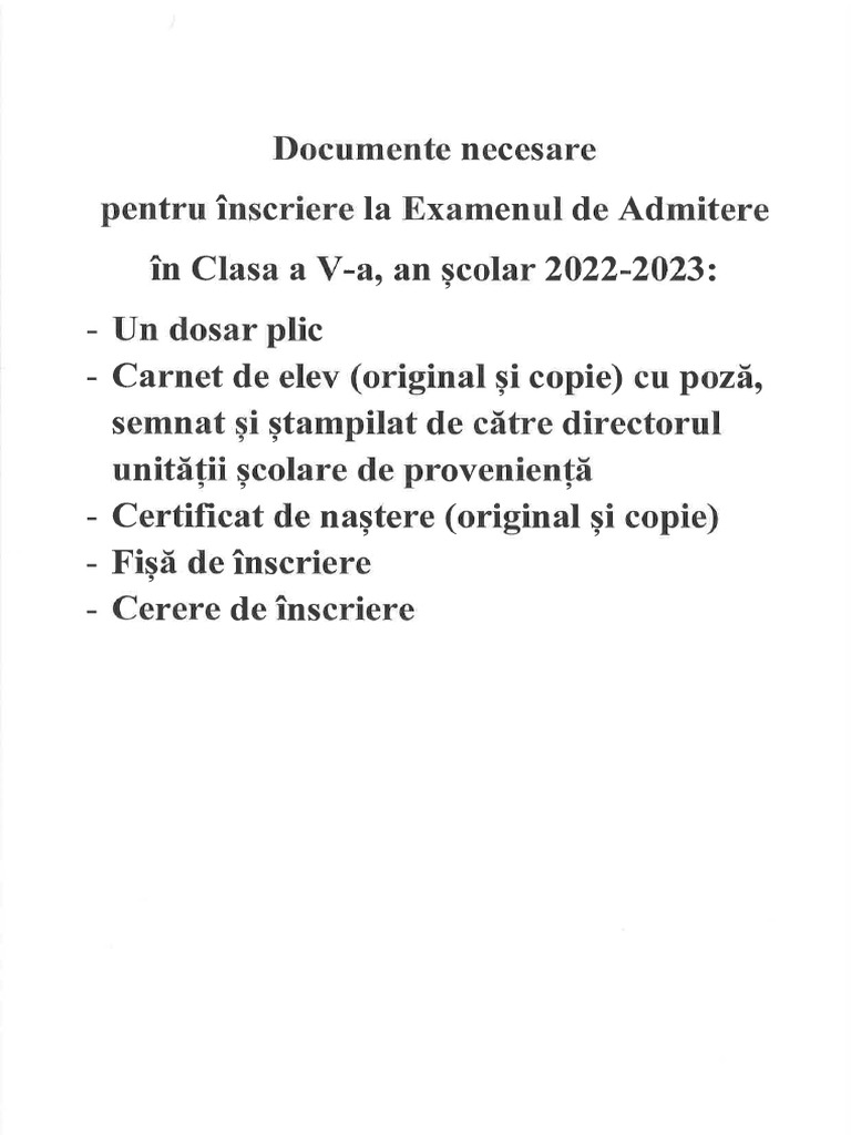 Documente Admitere V-A | PDF