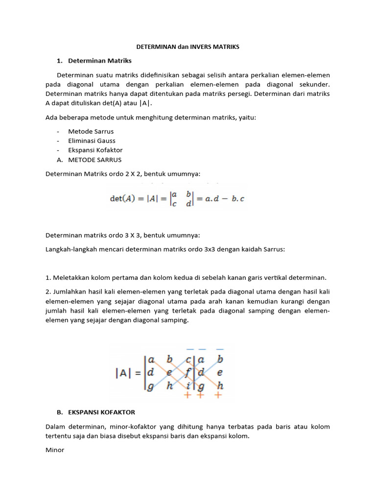 DETERMINAN Dan INVERS MATRIKS | PDF | Metode & Bahan Ajar