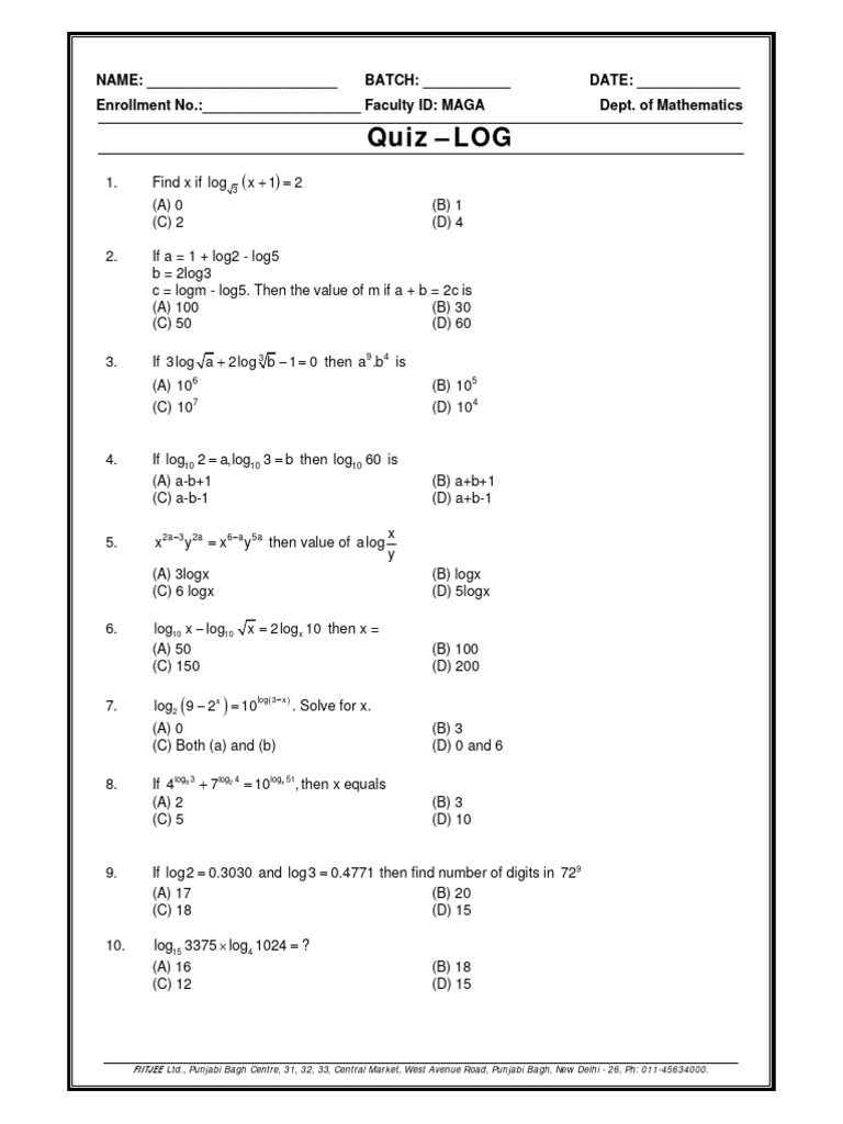 LOG_QUIZ | PDF | Arithmetic | Mathematical Analysis