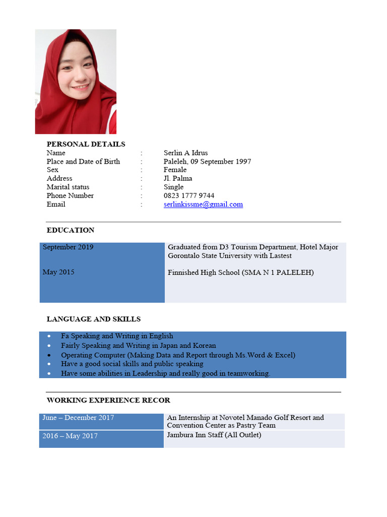 Serlin A Idrus: Tourism Graduate Profile | PDF