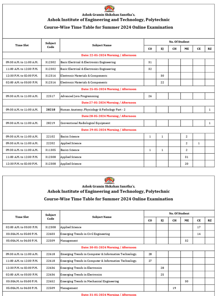Summer 2024 Online Exam Timetable | Download Free PDF | Engineering ...