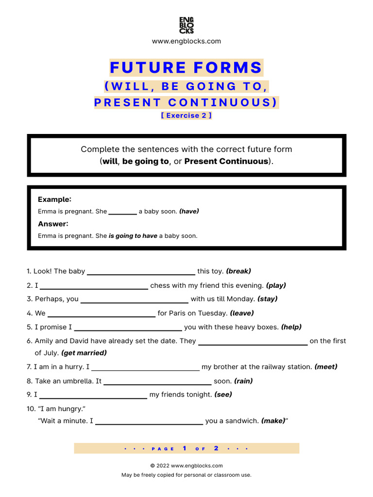 Future Forms Will Be Going To Present Continuous Exercise 2 | PDF