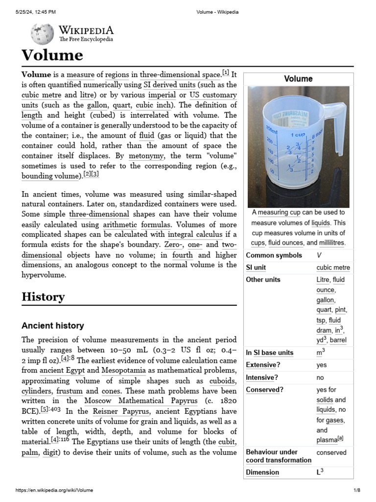 Volume - Wikipedia | PDF | Volume | Litre