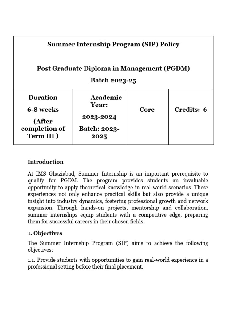 SIP - Standard Operating Procedure | PDF | Methodology | Internship