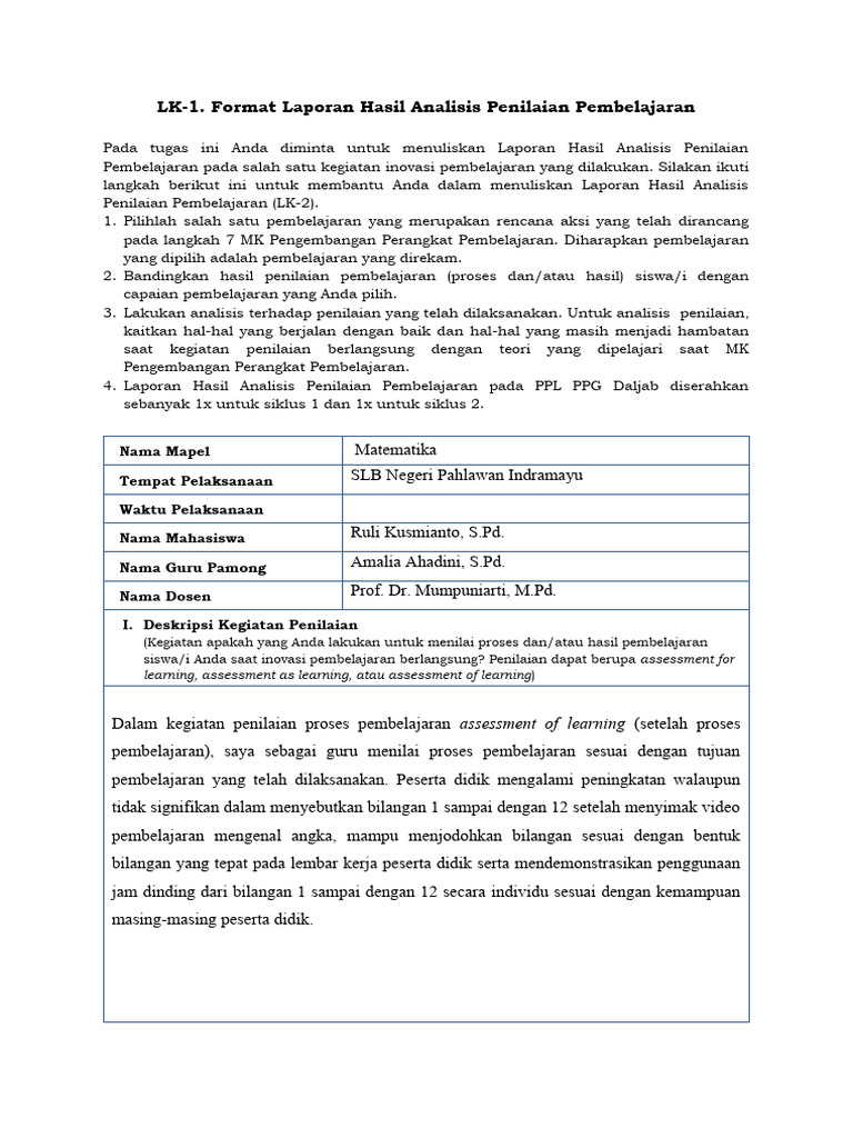 Format Hasil Asesmen Pembelajaran | PDF