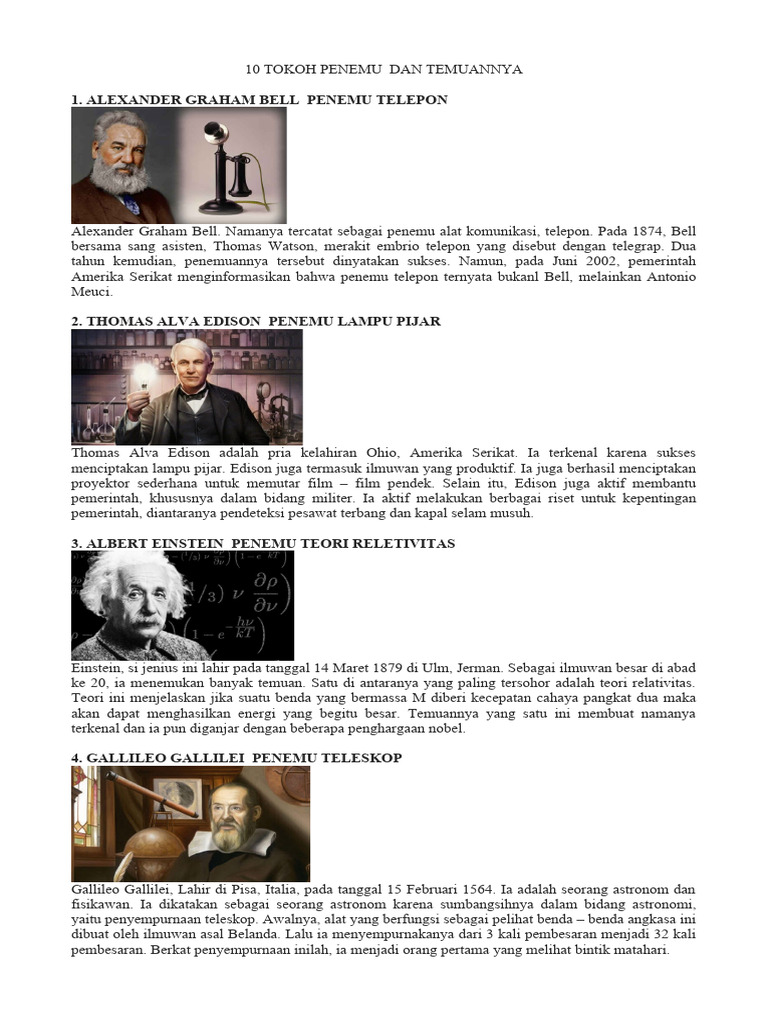 10 Tokoh Penemu dan Karya Mereka | PDF | Ilmu Sosial | Sejarah