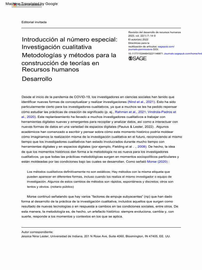 Lester 2022 Introduction To Special Issue Qualitative Research ...