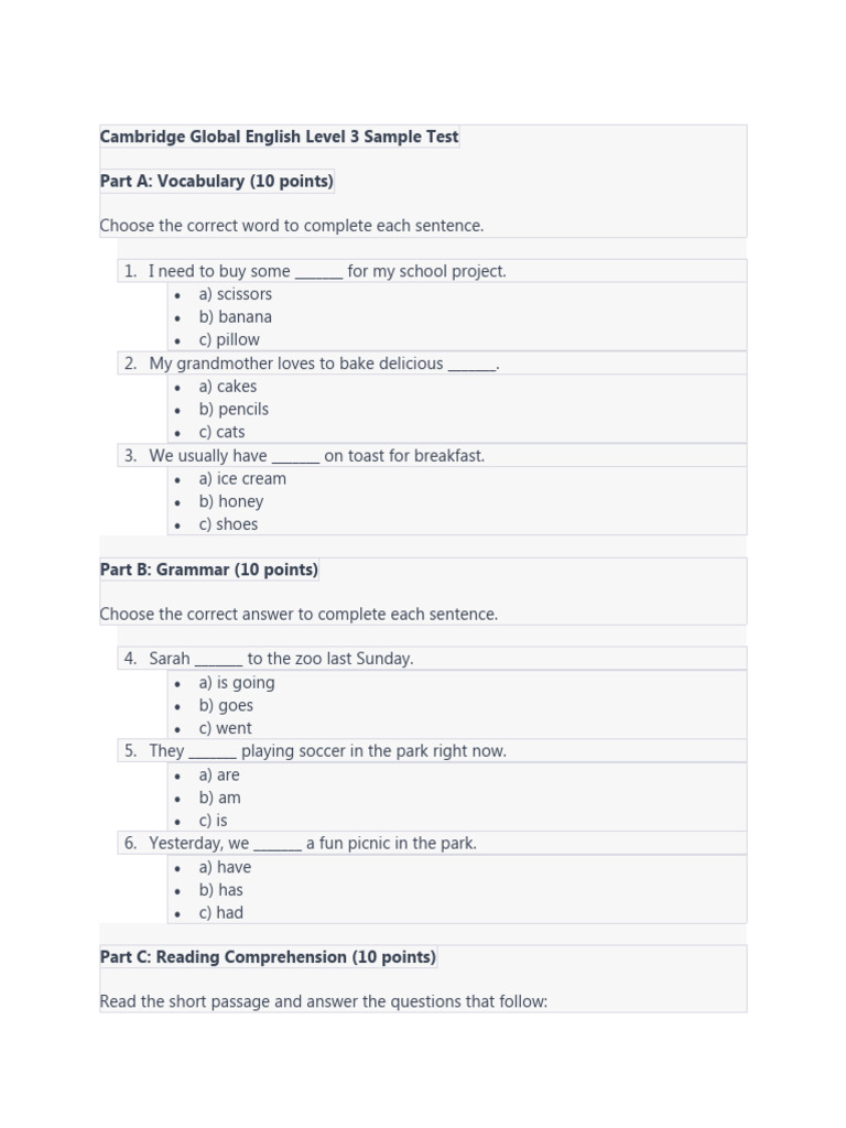 Cambridge Global English Level 3 Sample Test | PDF