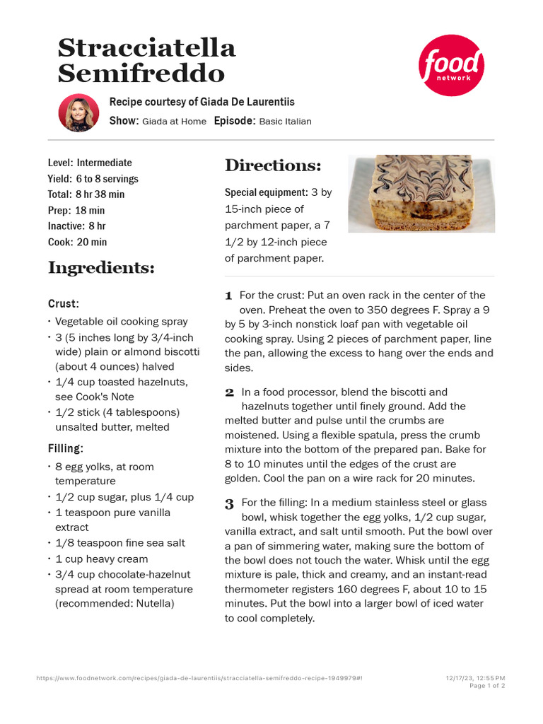Stracciatella Semifreddo Recipe - Giada de Laurentiis - Food Network | PDF | Custard | Breads