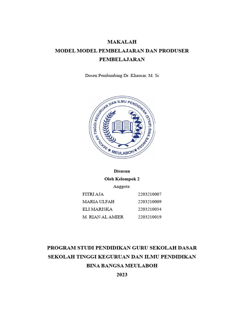 Model-Model Pembelajaran Dan Produser Pembelajaran | PDF