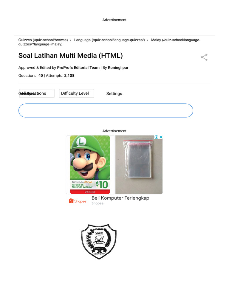 Soal Latihan Multi Media (HTML) - Quiz, Trivia & Questions | PDF | Html ...
