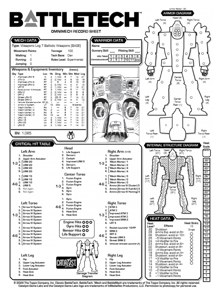 Weapons Log 7 Ballistic Weapons (BASE) | PDF | Battle Tech