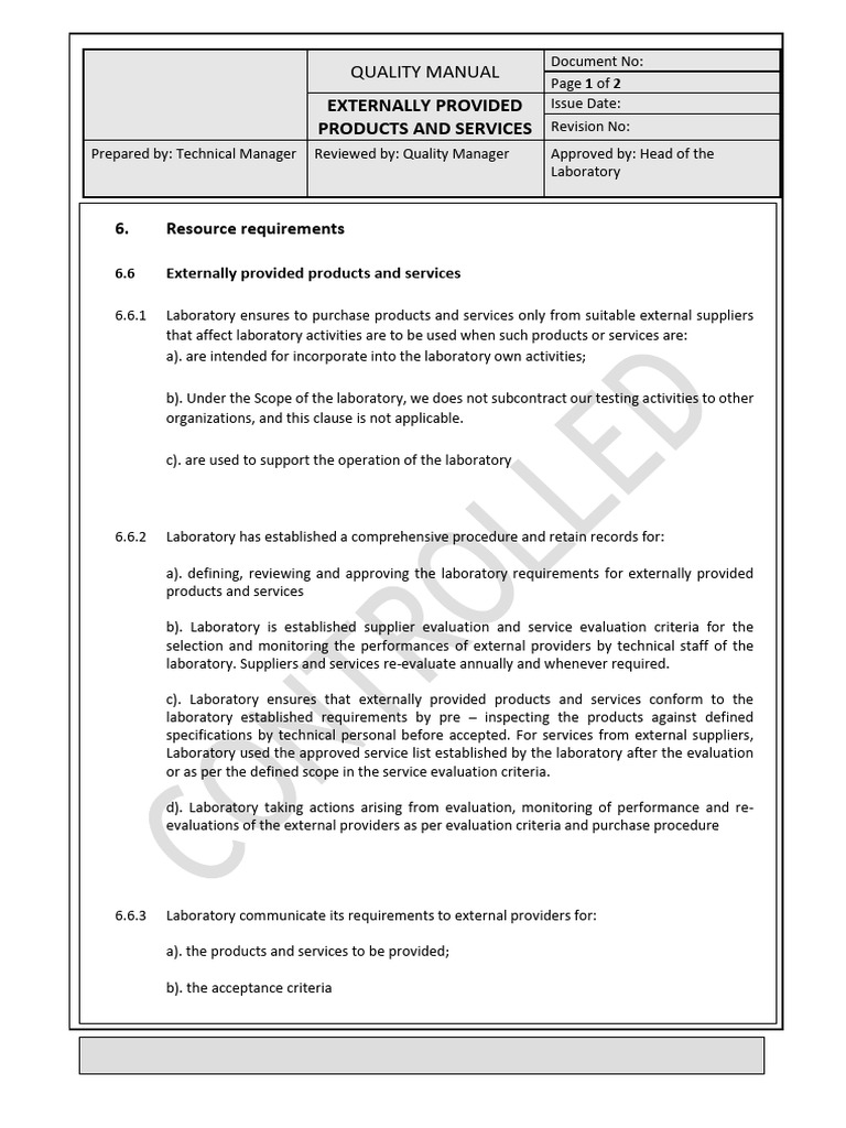 6.6 Externally provided products and services | PDF | Evaluation ...