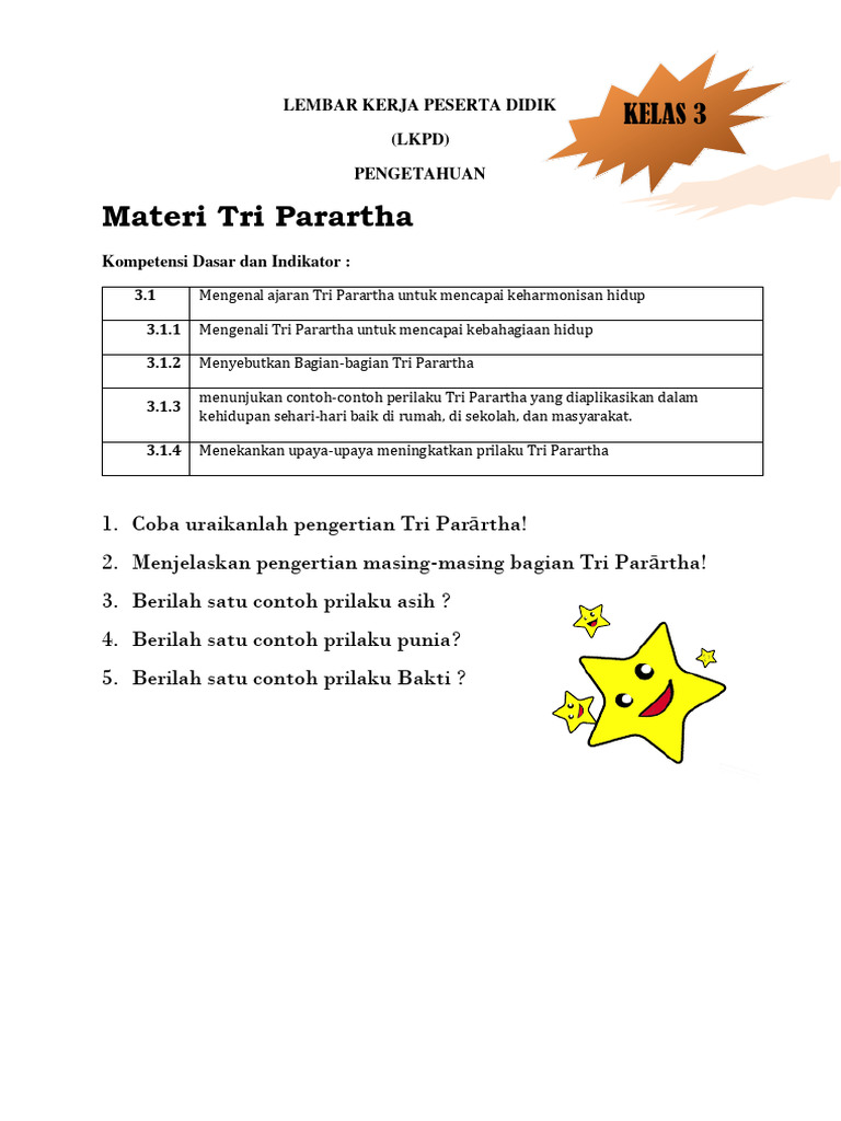 9.LEMBAR KERJA PESERTA DIDIK Kelas 3 Tri Parartha | PDF | Karier & Perkembangan | Pengembangan Diri