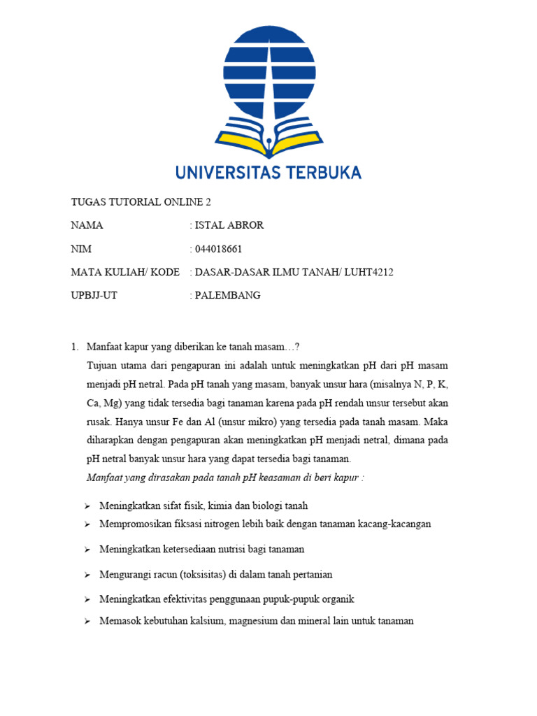 Pengapuran Tanah Masam untuk Pertanian | PDF