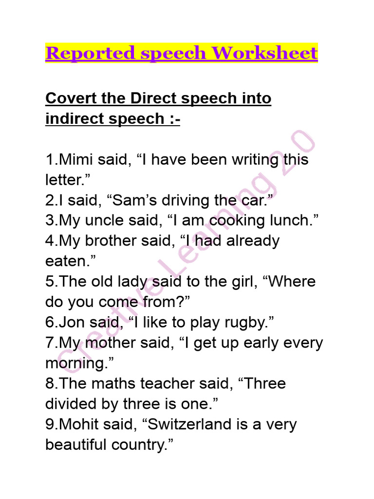 Reported speech Worksheet (1) | PDF