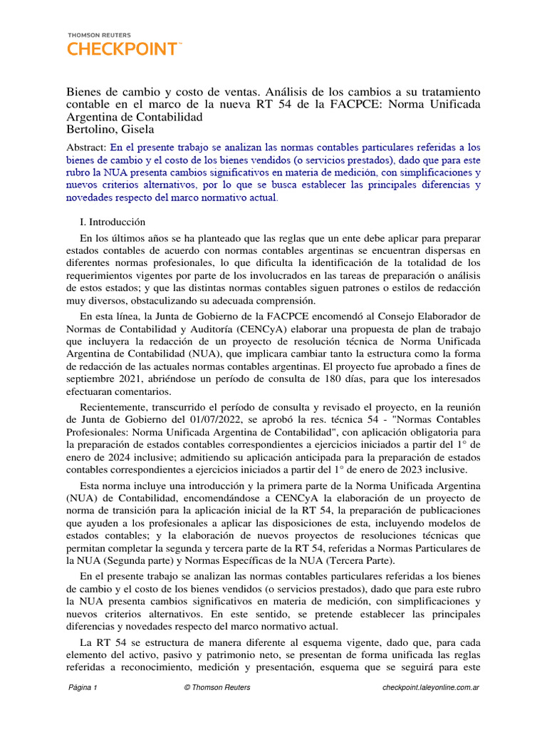 Bienes de Cambio y Costo de Ventas. Analisis de Los Cambios A Su Tratamiento Contable en El ...