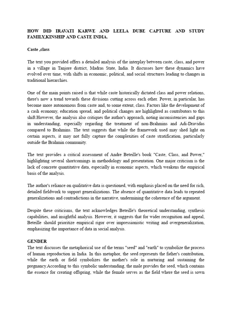 Dube and Karwe on Caste Dynamics in India | PDF | Family | Kinship