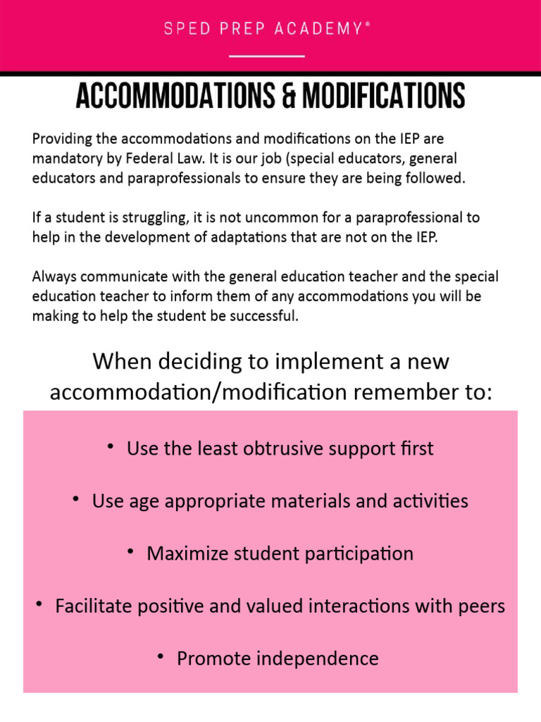 IEP Accommodations and Modifications Guide | PDF | Individualized ...