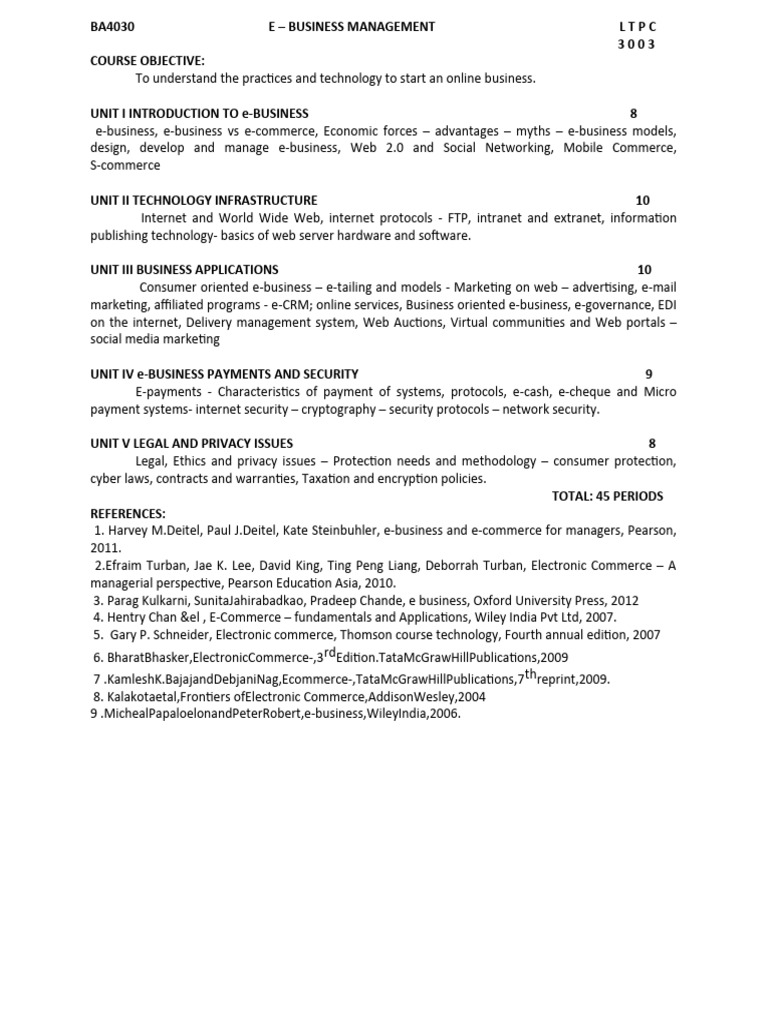 E-Business Management Course Syllabus | PDF | Electronic Business | E ...