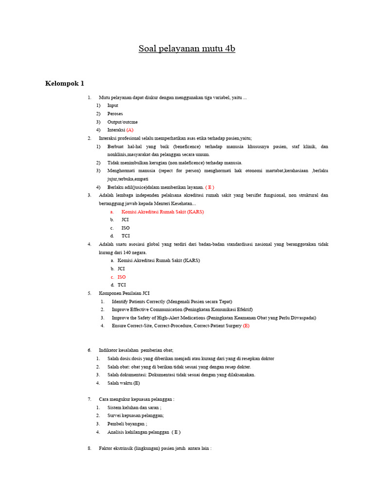 Soal Mutu Pelayanan 4b | PDF
