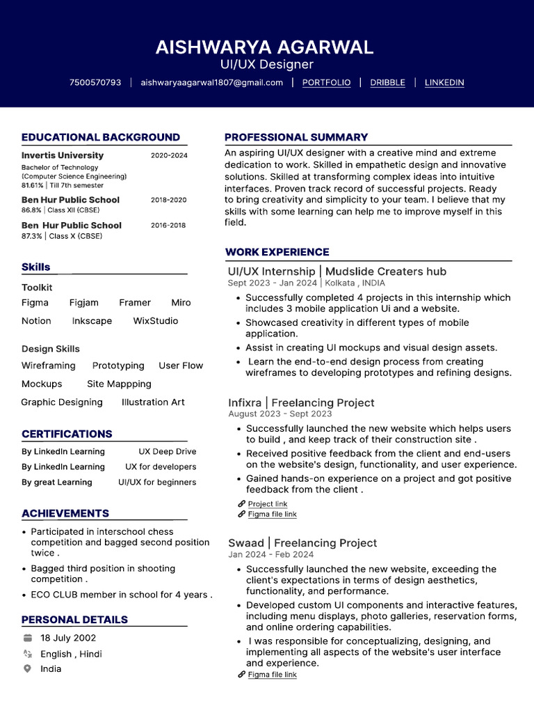 Aishwarya Agarwal Resume | PDF | User Interface | Design