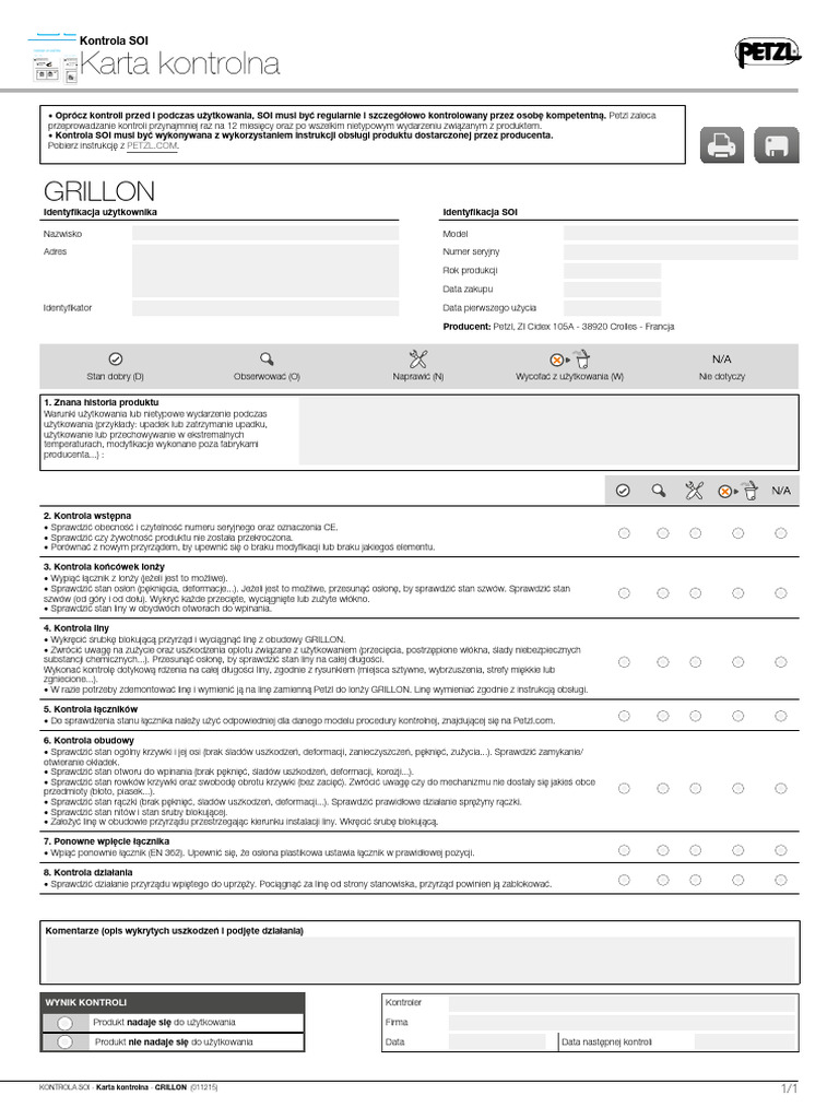 Karta Kontrolna SOI GRILLON | PDF