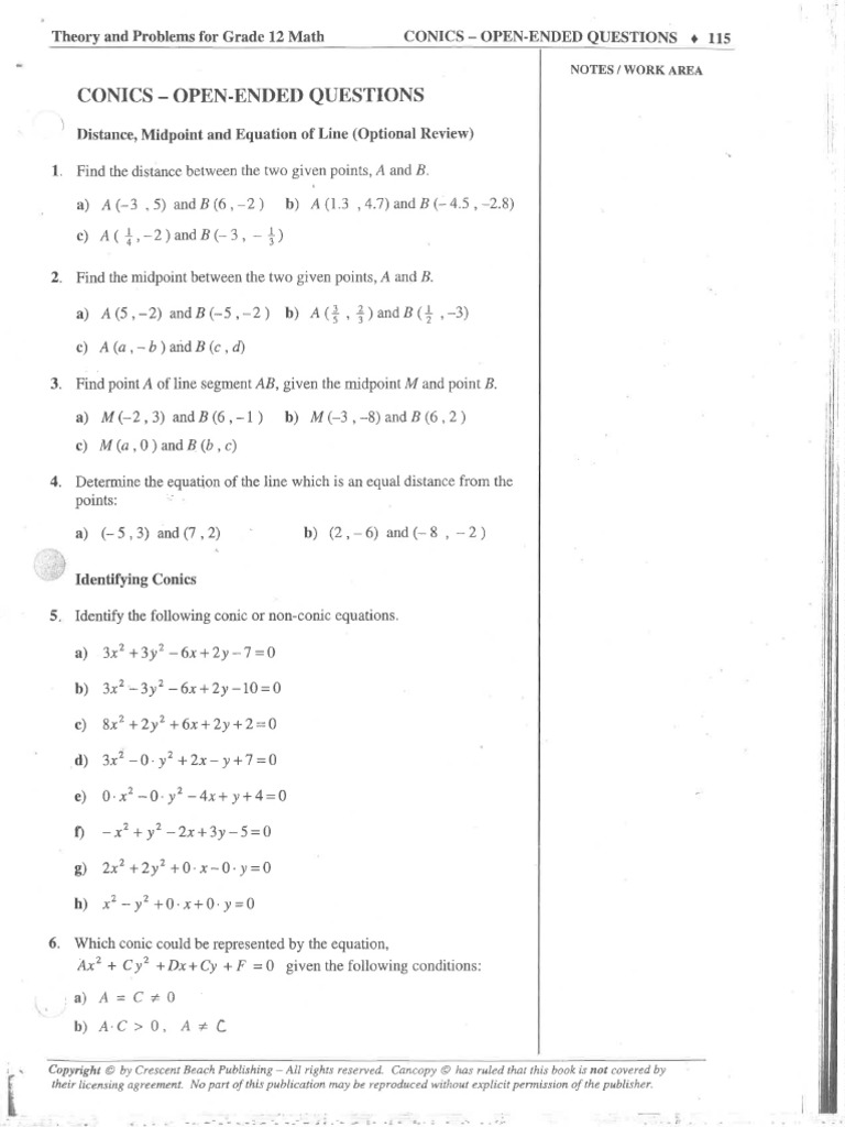 Conics Review 1 | PDF