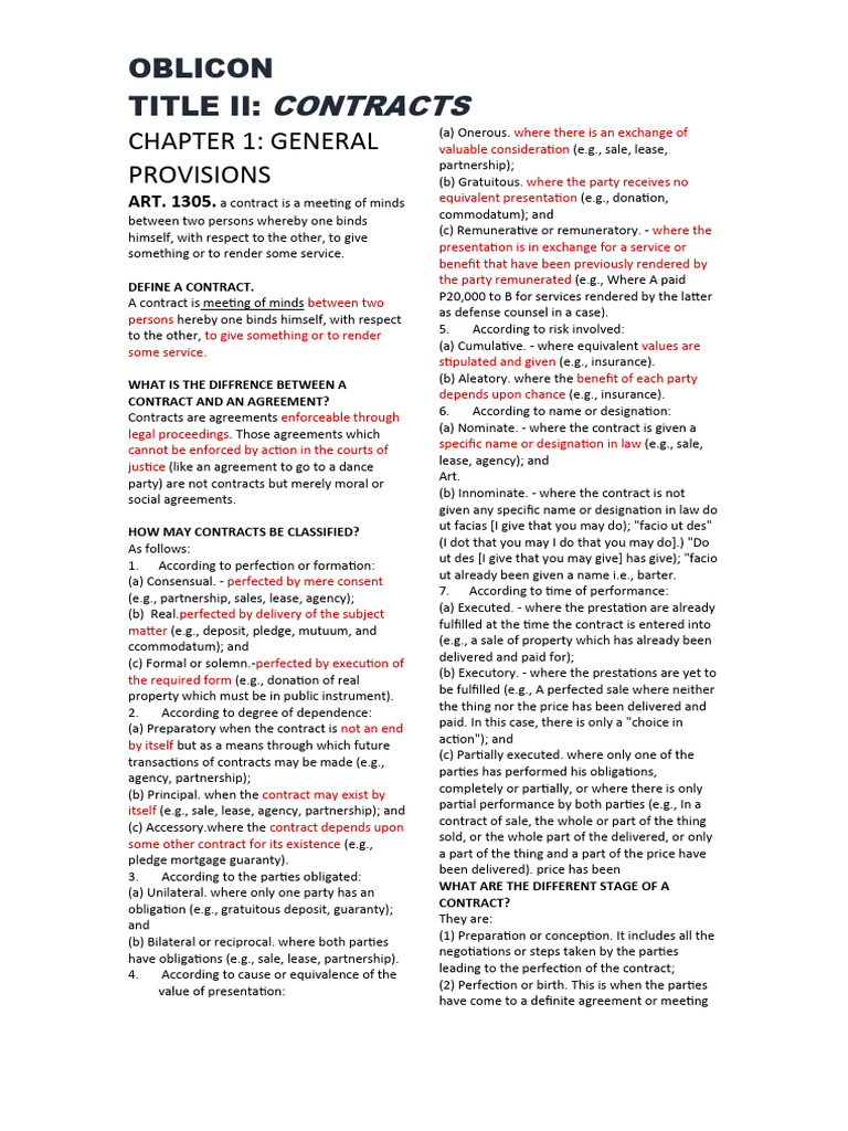 OBLICON Tittle II Contracts | PDF | Lease | Private Law