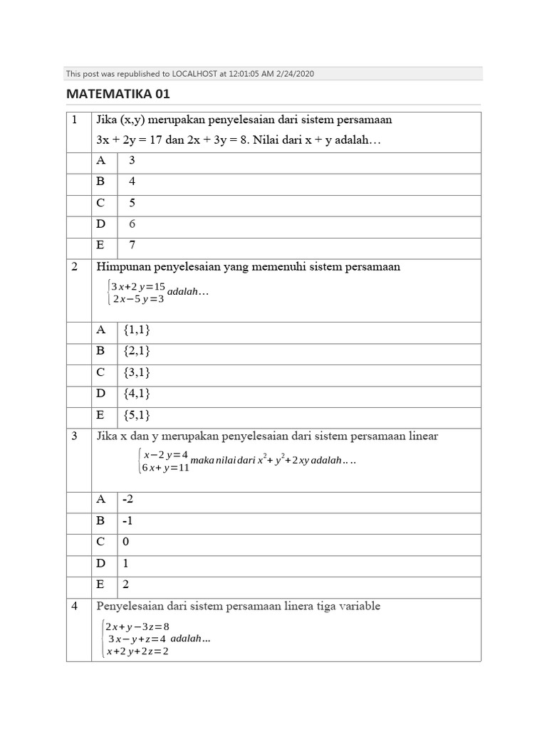 Template Soal MTK X NEW | PDF
