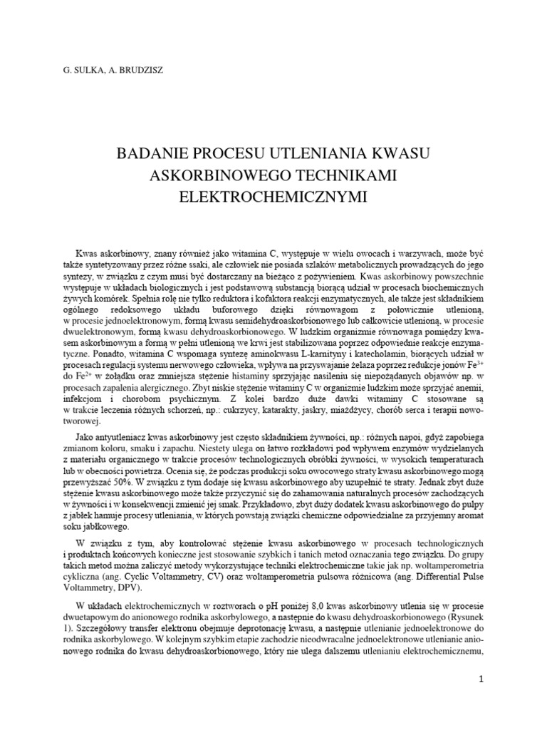 Utlenianie Kwasu Askorbinowego | PDF