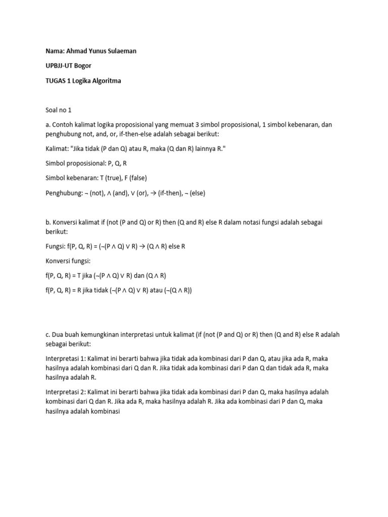 Tugas 1 Logika Algoritma | PDF