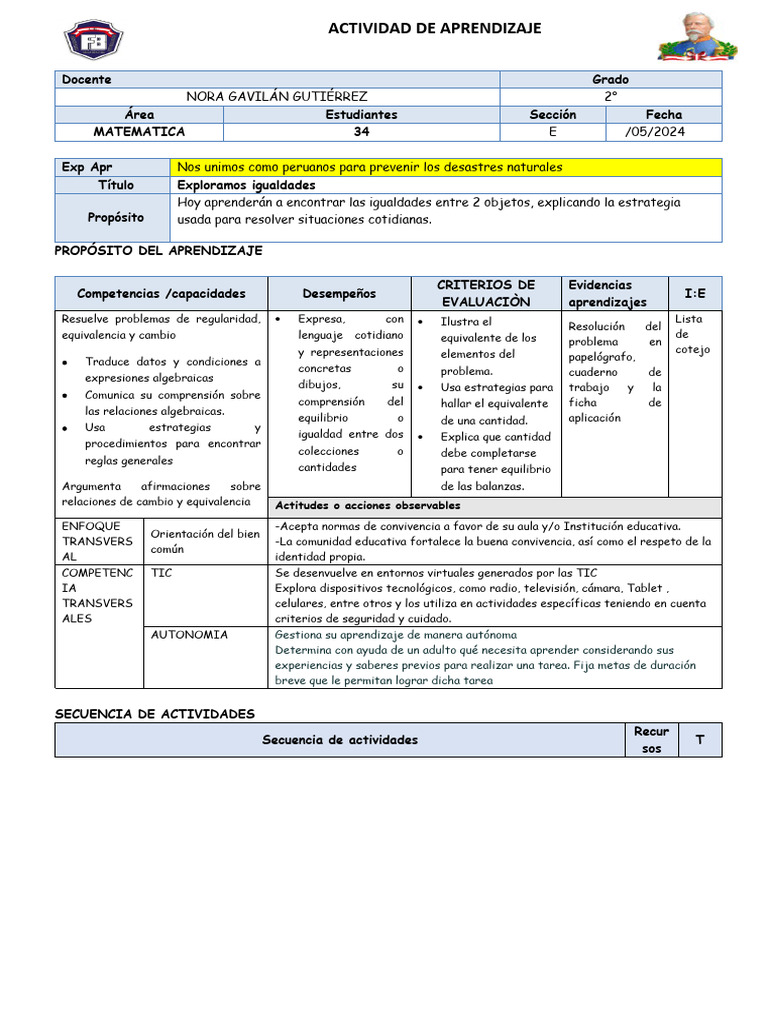 EXPLORAMOS IGUALDADES - MAT Ok | PDF | Aprendizaje | Inteligencia artificial