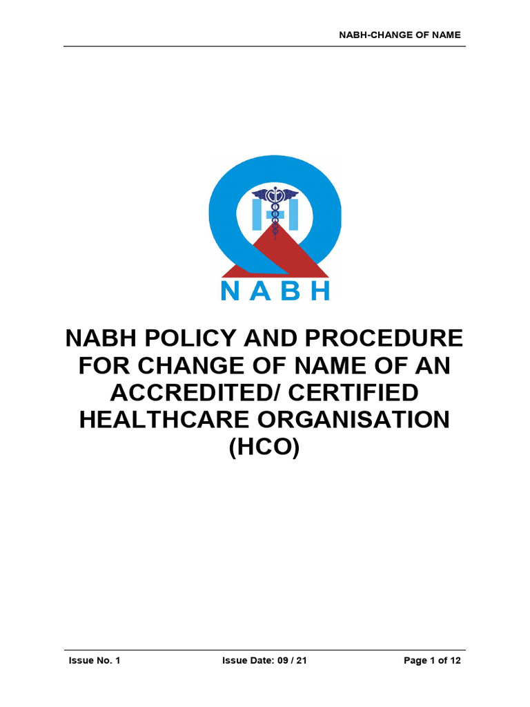 NABH Policy and Procedure For Change of Name of An Accredited Certified ...