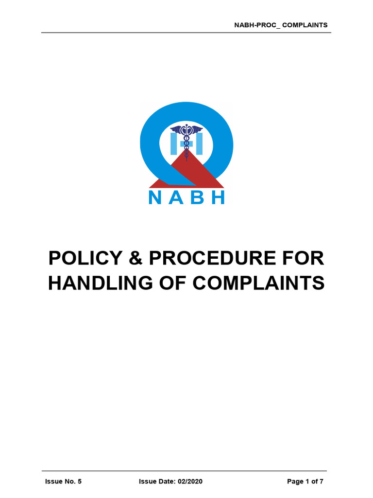 NABH Complaints Handling Policy | PDF | Complaint | Justice