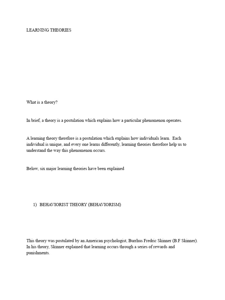 Learning Theories | PDF | Behaviorism | Learning