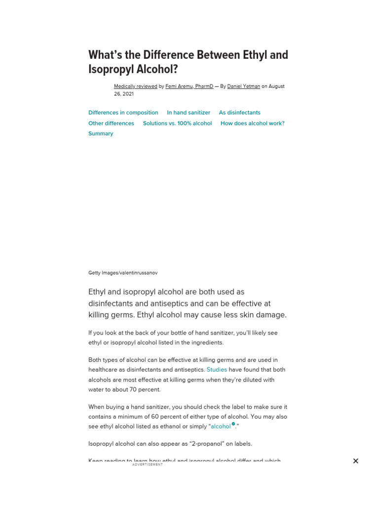 Ethyl vs. Isopropyl Alcohol Explained | PDF | Ethanol | Disinfectant