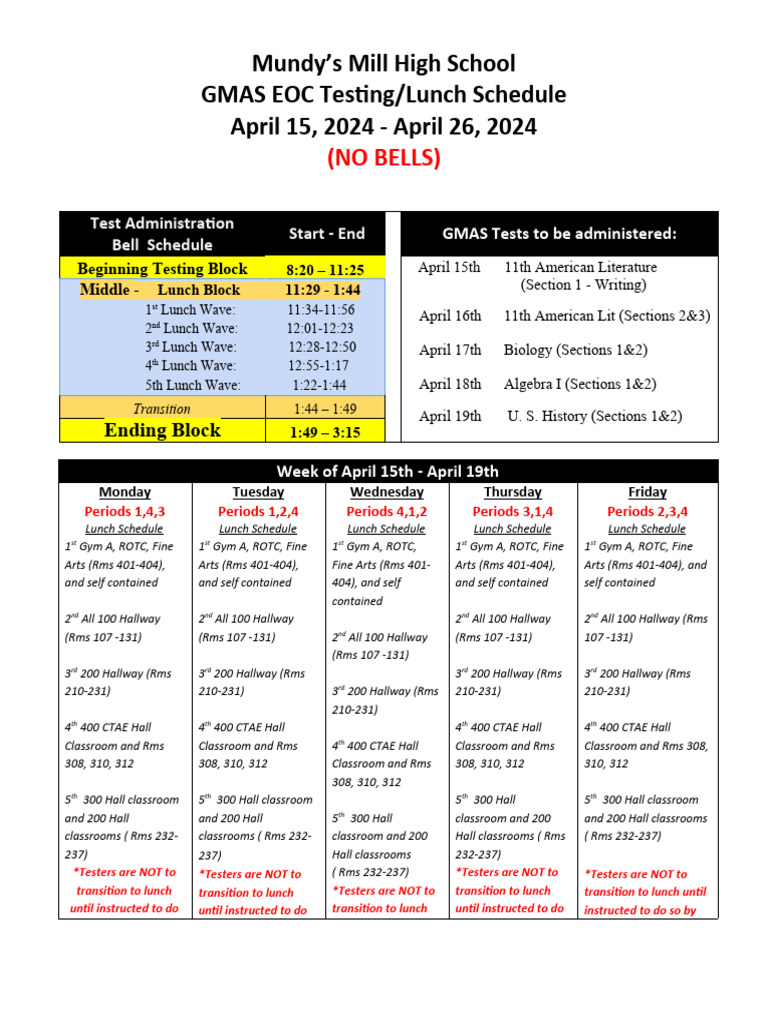 Spring 2024 GMAS Bell & Lunch Schedules (1) - 1 | PDF